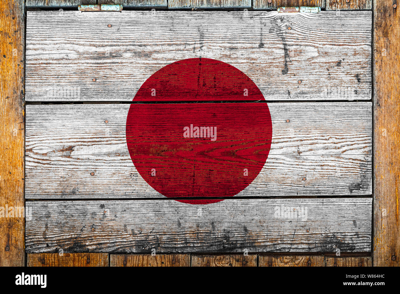 National flag of Japan on a wooden wall background.The concept of ...