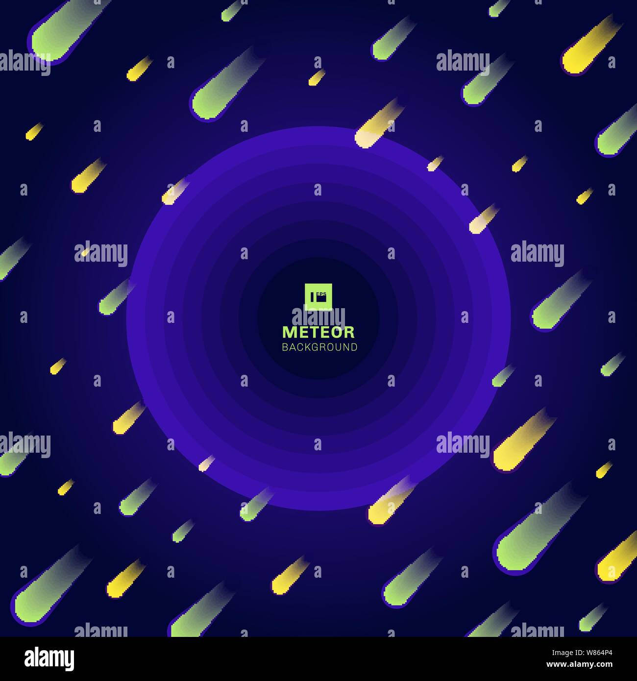 Meteor yellow and green on dark blue gradient background. Sparkle ...