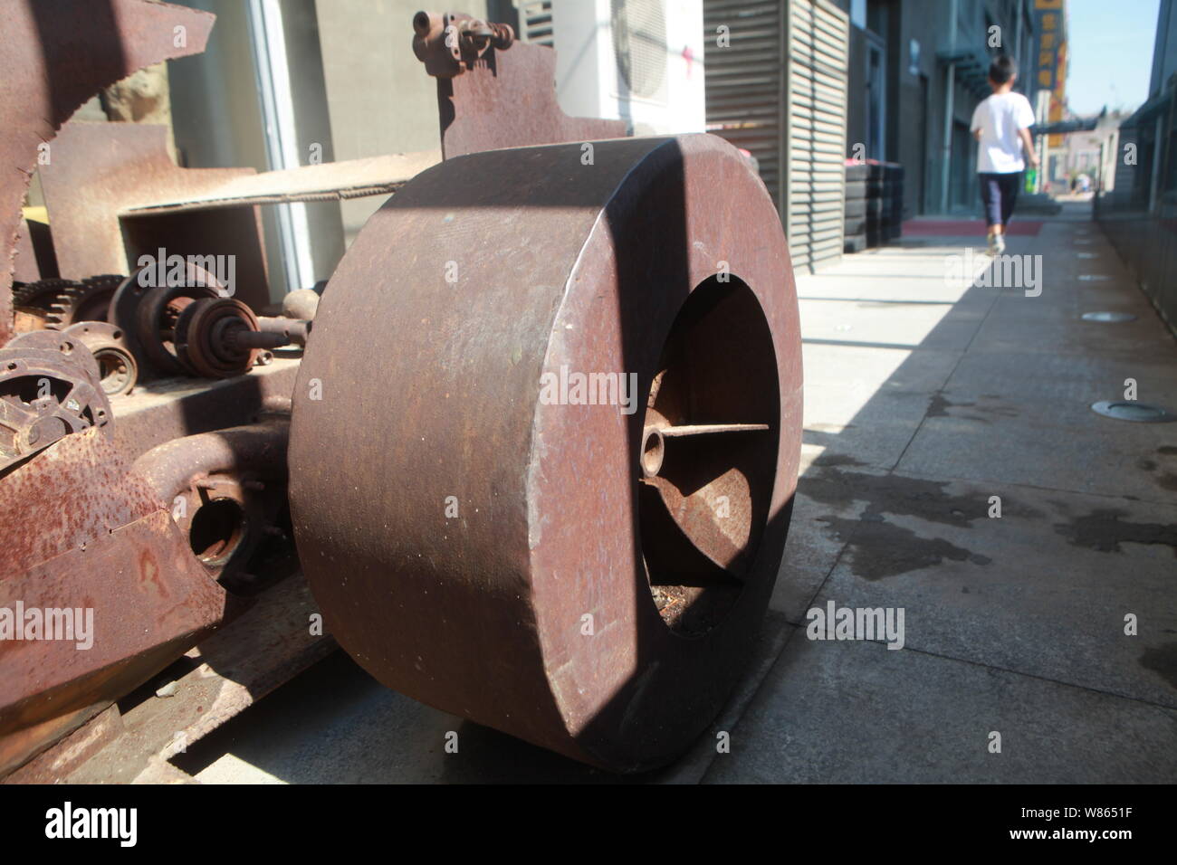 A view of details of a homemade F1 race car built out of scrap iron on ...