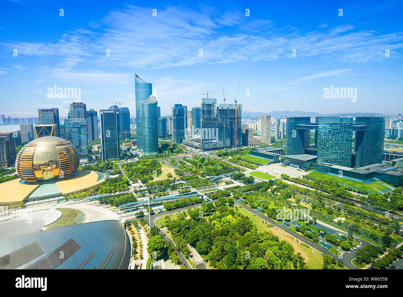 Aerial view of Qianjiang New Town Area in Hangzhou city, east China's ...