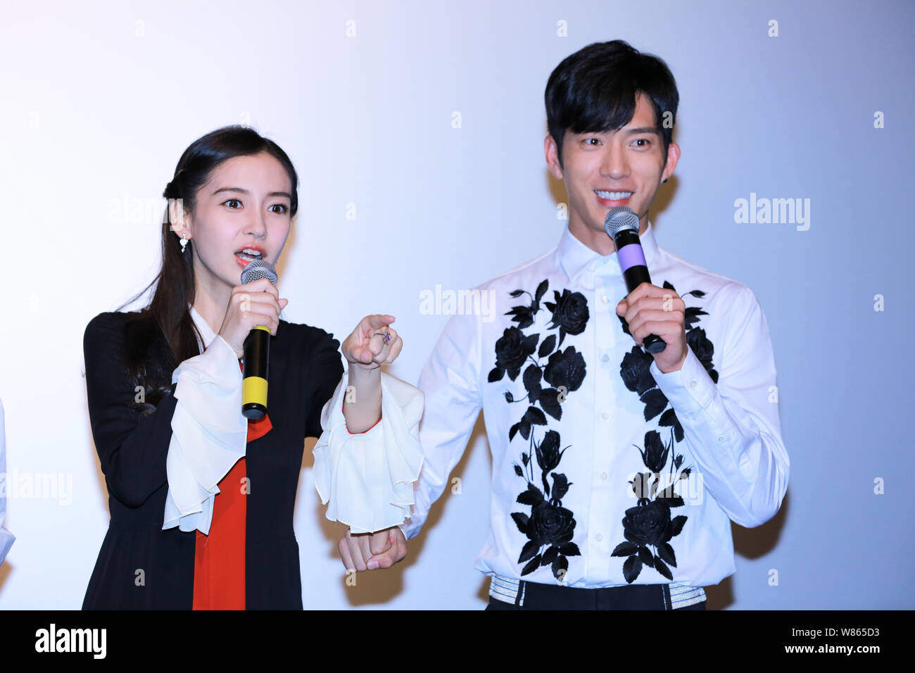 Hong Kong model and actress Angelababy, left, and Chinese actor Jing ...