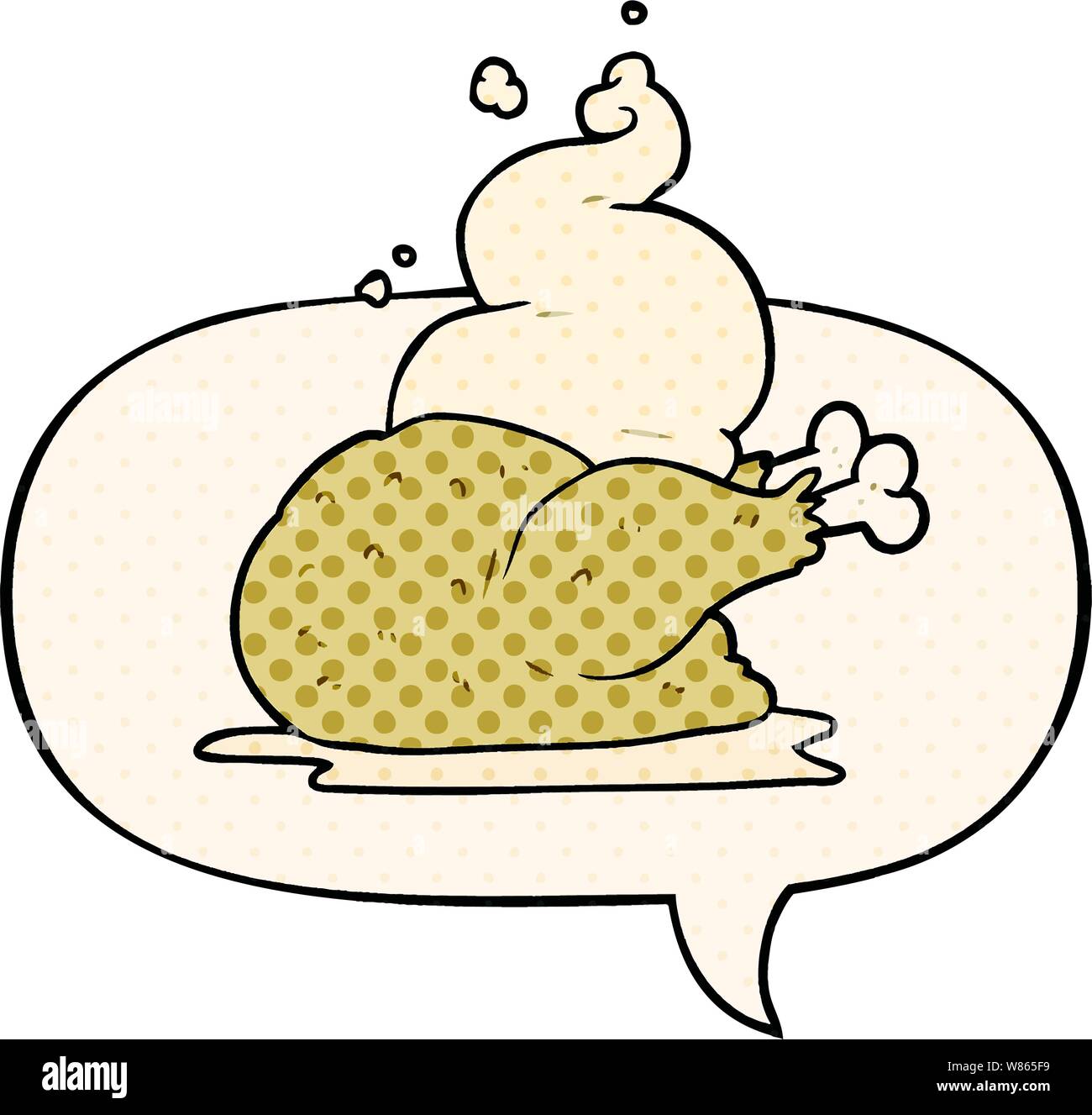 cartoon whole cooked chicken with speech bubble in comic book style ...