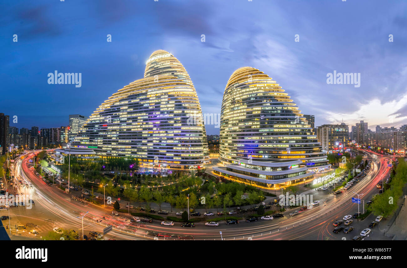 Night view of the Wangjing area with the Wangjing SOHO, center ...