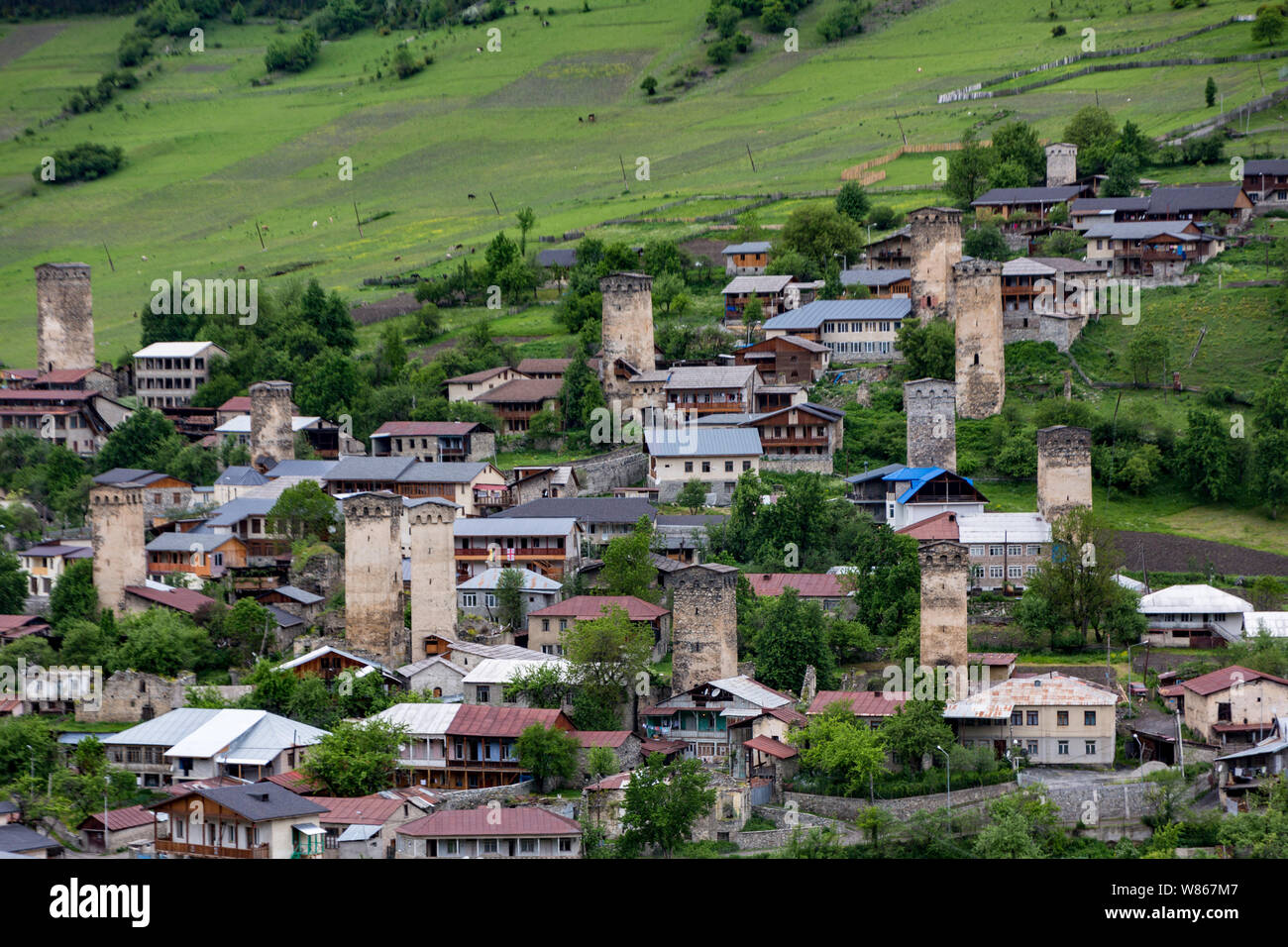 Skyline of Mestia, Georgia, where Medieval battle towers still stand ...