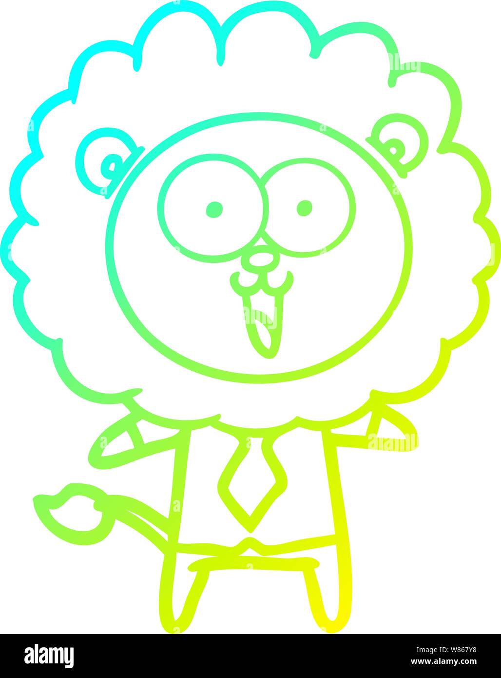 cold gradient line drawing of a happy cartoon lion Stock Vector Image ...