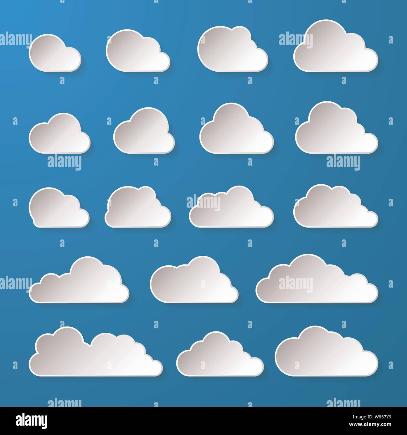 Cloud. Abstract white cloudy set isolated on blue background. Vector ...