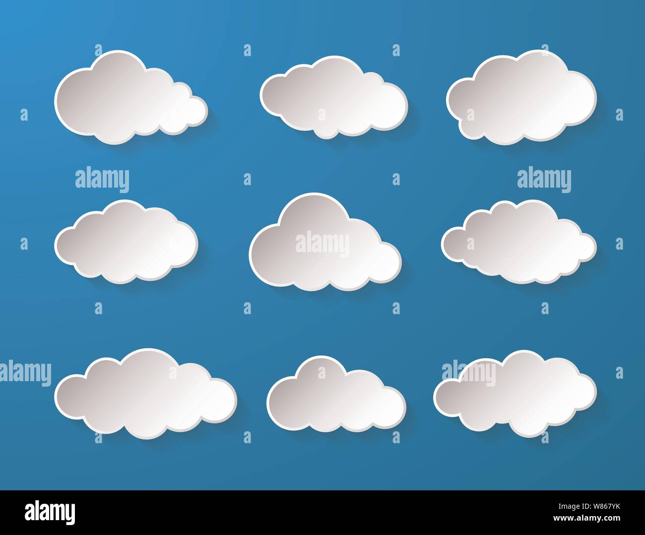Cloud. Abstract white cloudy set isolated on blue background. Vector ...