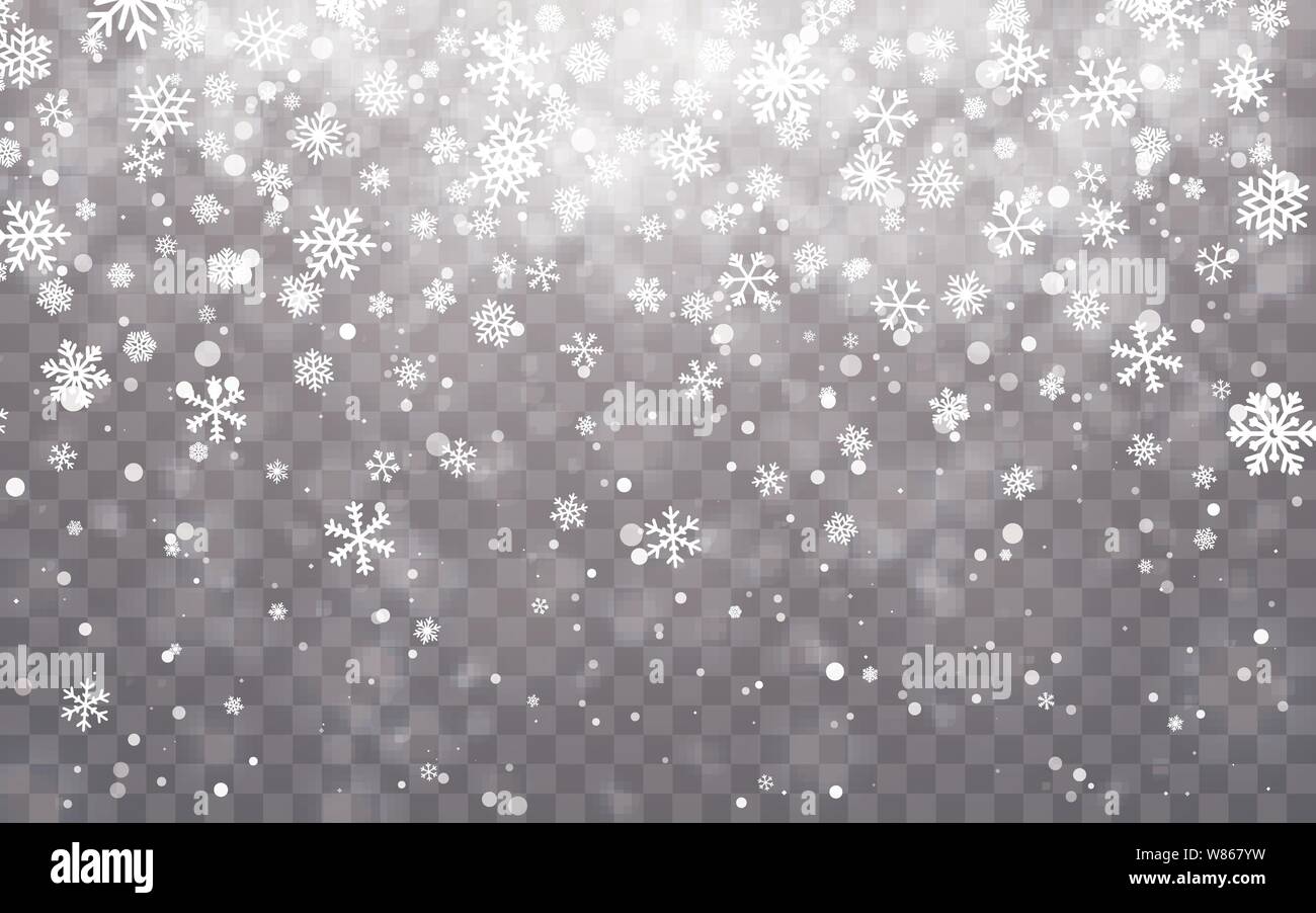 Christmas snow. Heavy snowfall. Falling snowflakes on transparent ...