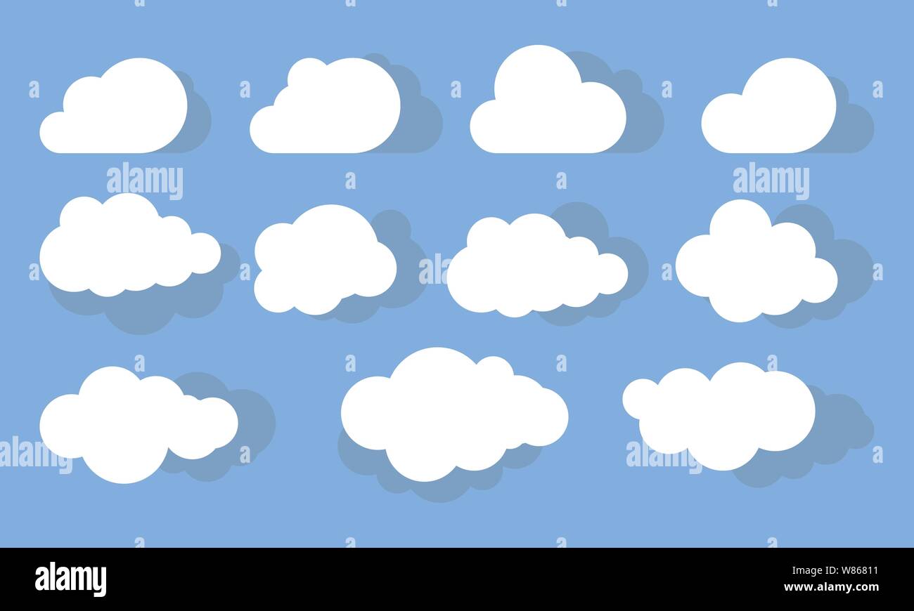 Cloud. Abstract white cloudy set isolated on blue background. Vector ...