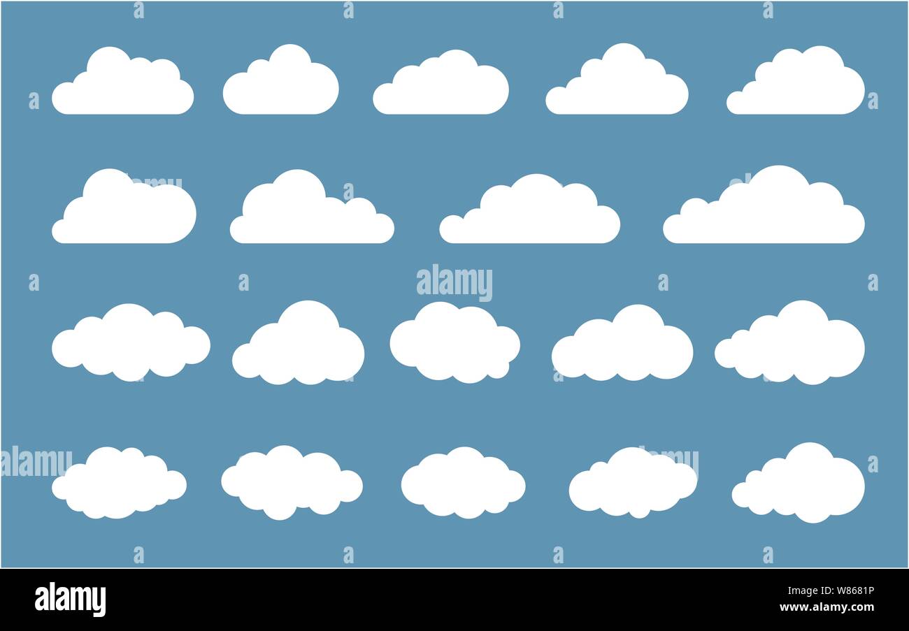 Cloud. Abstract white cloudy set isolated on blue background. Vector ...