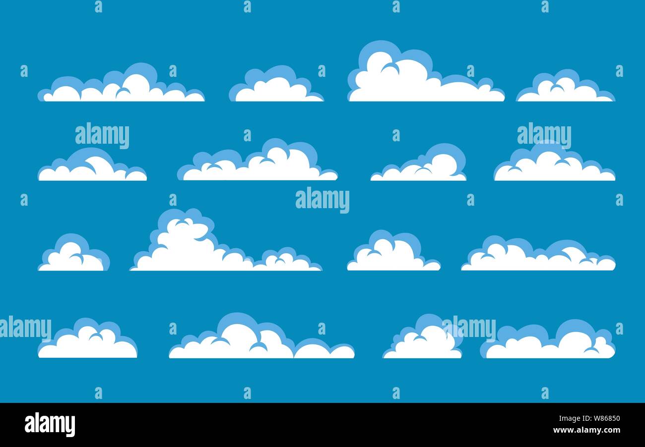 Cloud. Abstract white cloudy set isolated on blue background. Vector ...