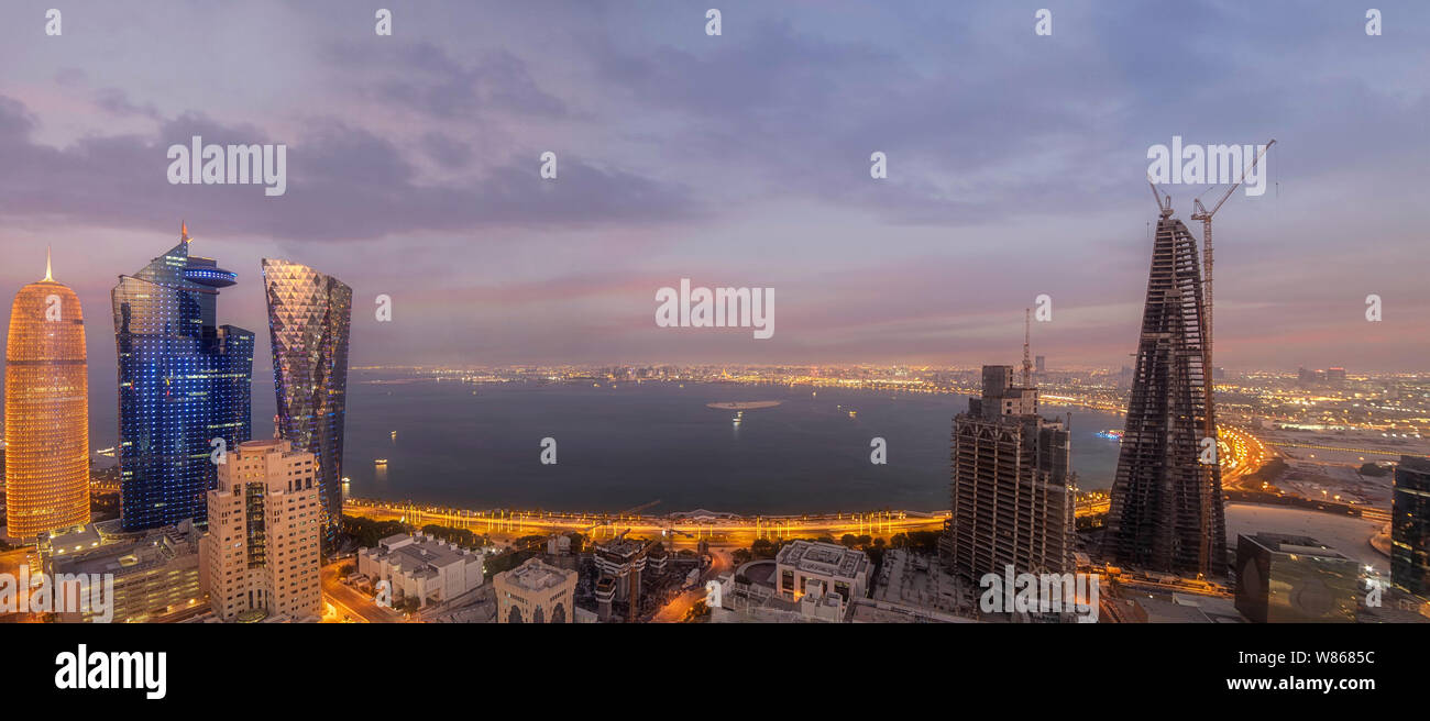 Beautiful Panoramic view of Corniche Area .Aerial View of west bay ...
