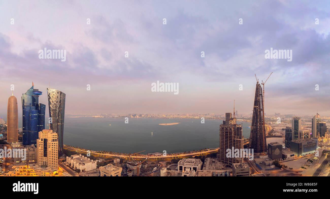 Beautiful Panoramic view of Corniche Area .Aerial View of west bay ...