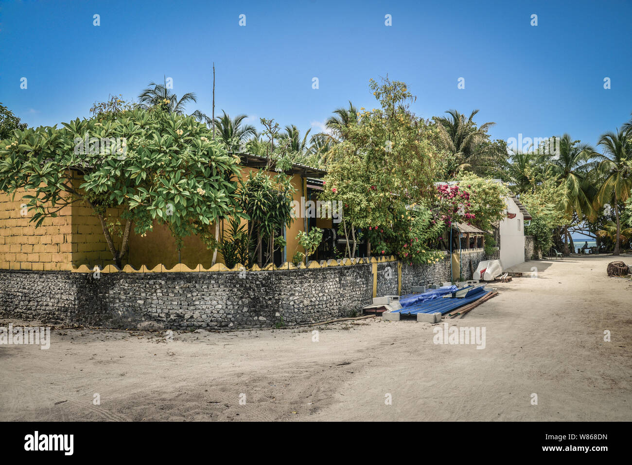 Fehendhoo island, Maldives - March 26, 2018: Empty street in ...