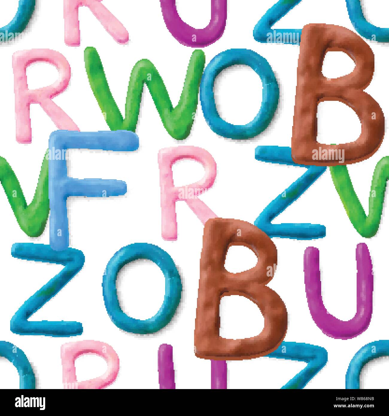 Seamless pattern with alphabet. Handmade modeling clay letters ...