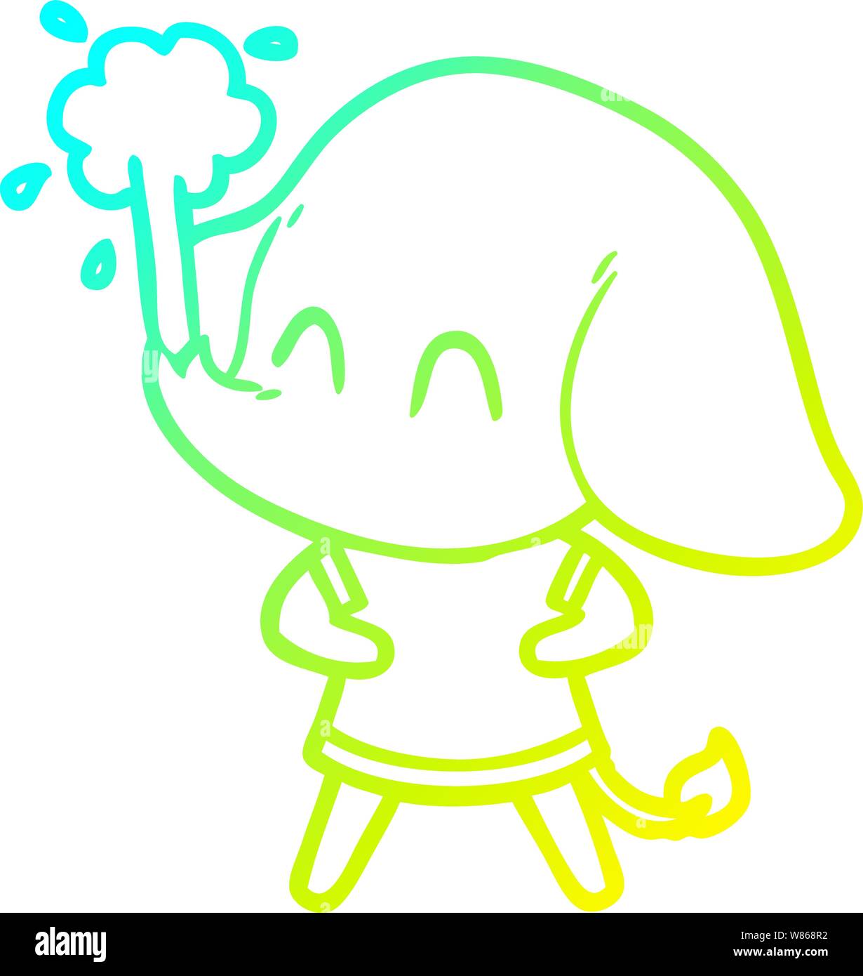 cold gradient line drawing of a cute cartoon elephant spouting water ...