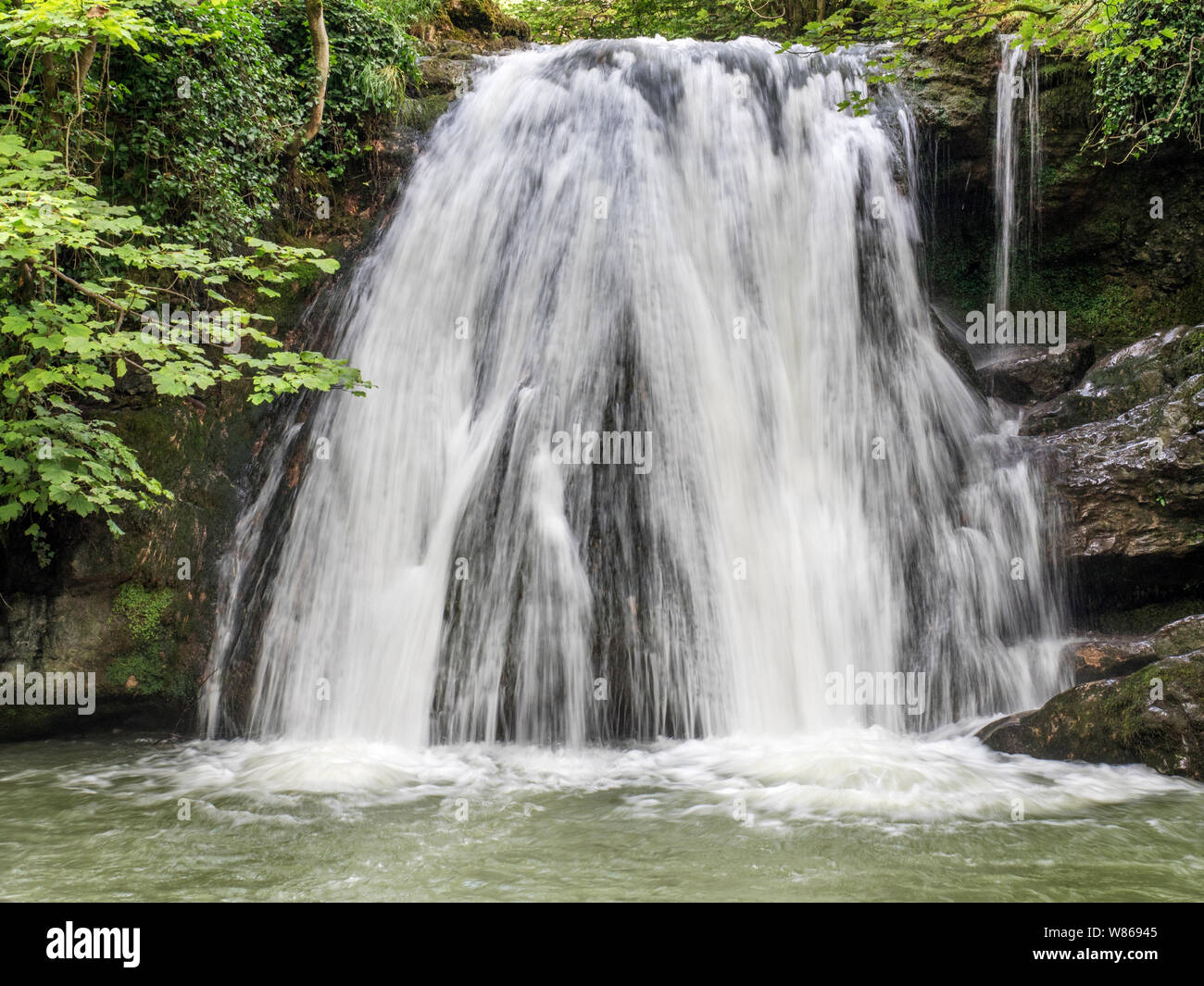 Janets Foss waterfall set in woodland near Malham Yorkshire Dales ...