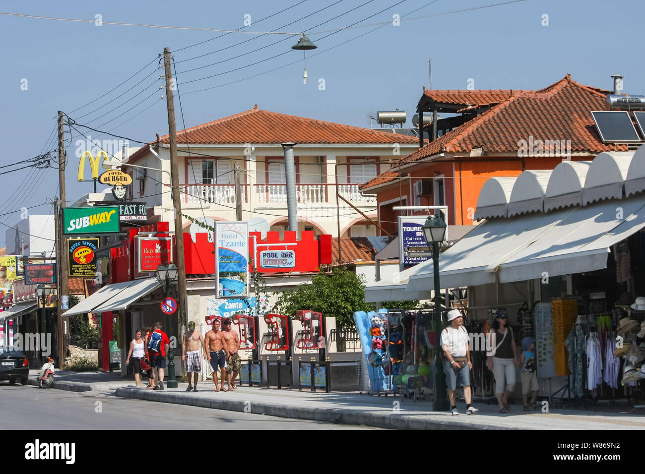 LAGANAS - OCTOBER 3 : A main street in the village Laganas on October 3 ...