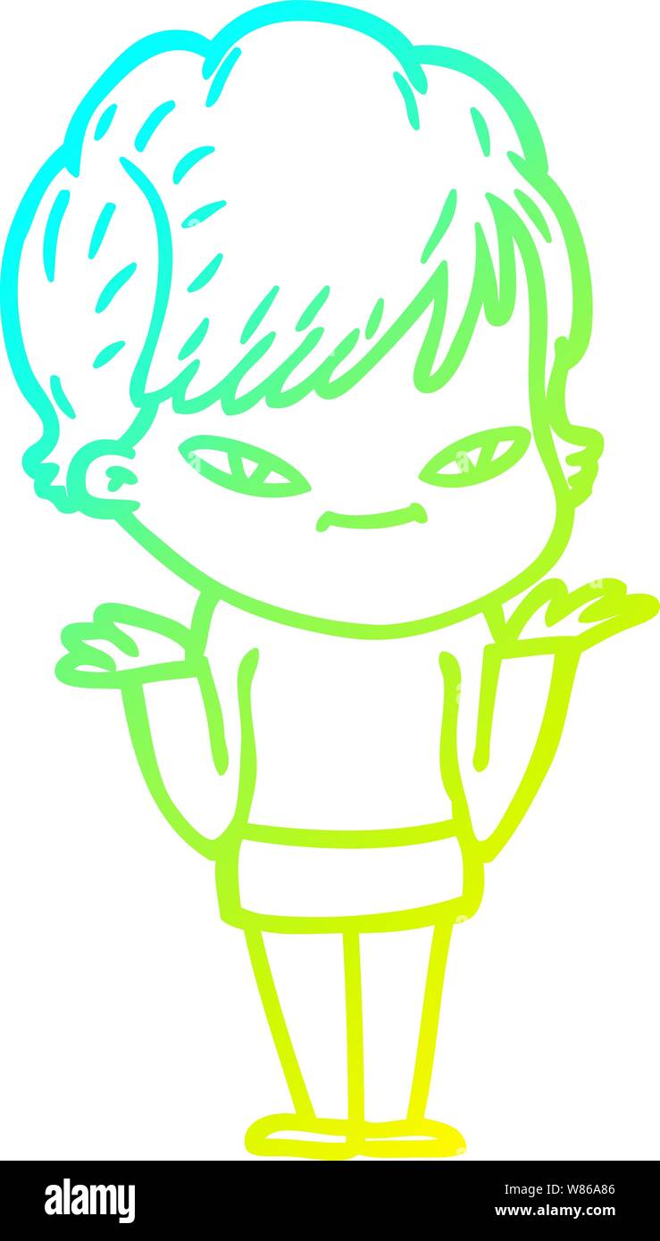 cold gradient line drawing of a cartoon happy woman Stock Vector Image ...