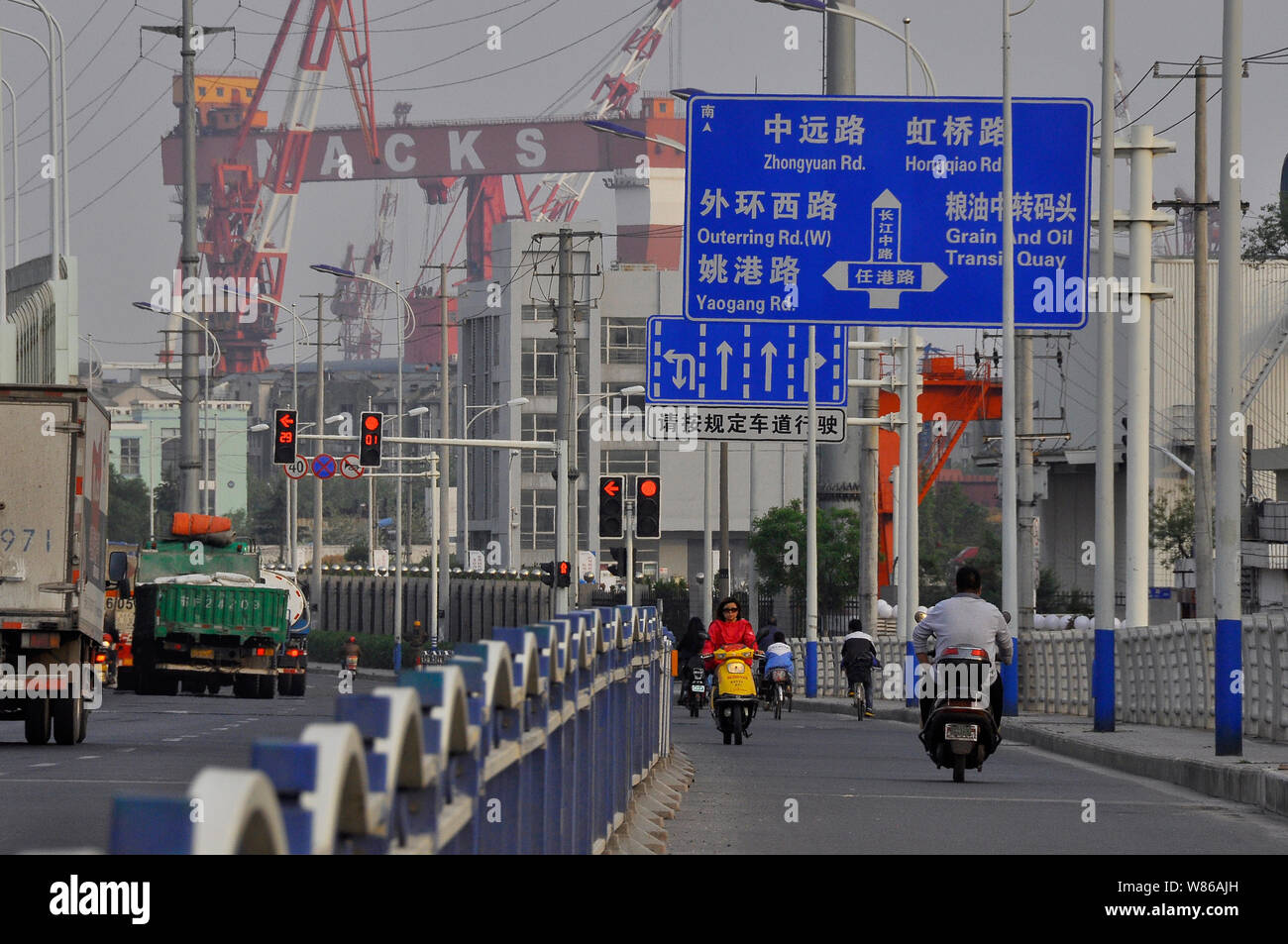 Road scene by the shipyards of Nantong China Stock Photo - Alamy