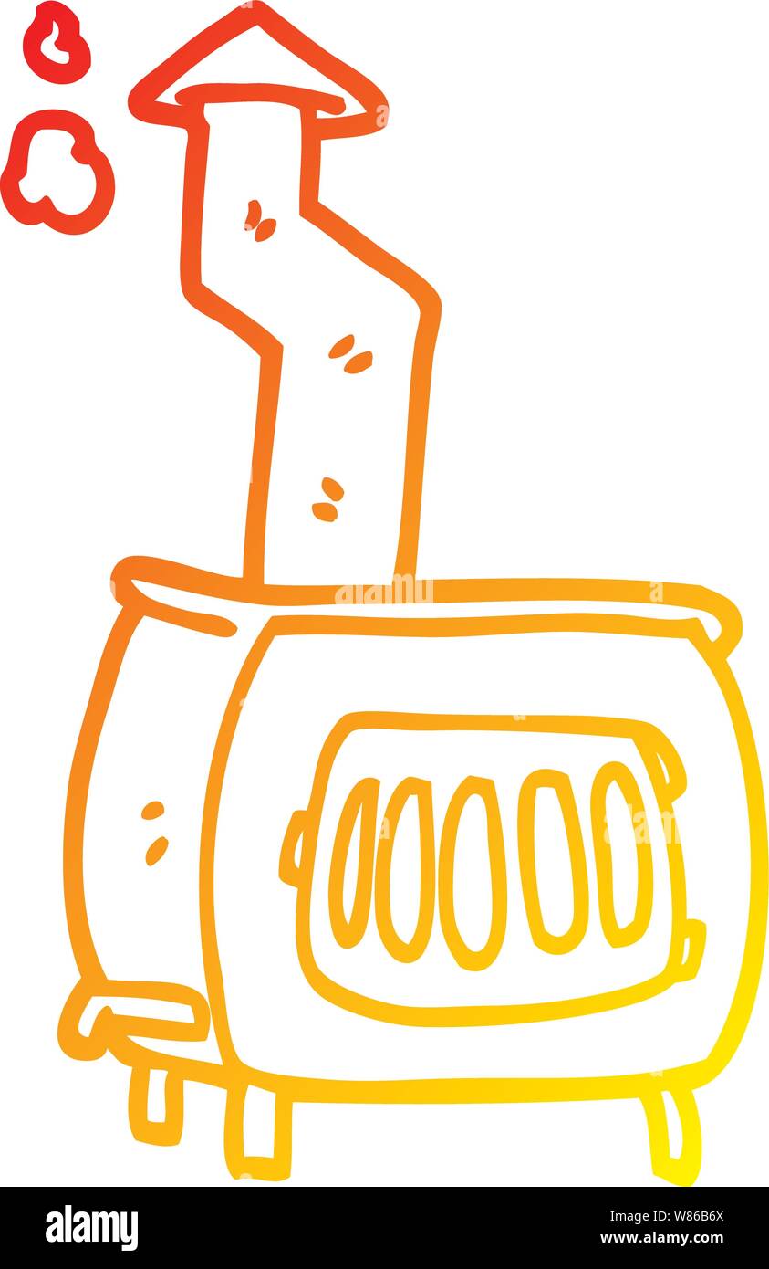warm gradient line drawing of a cartoon old wood burner Stock Vector ...