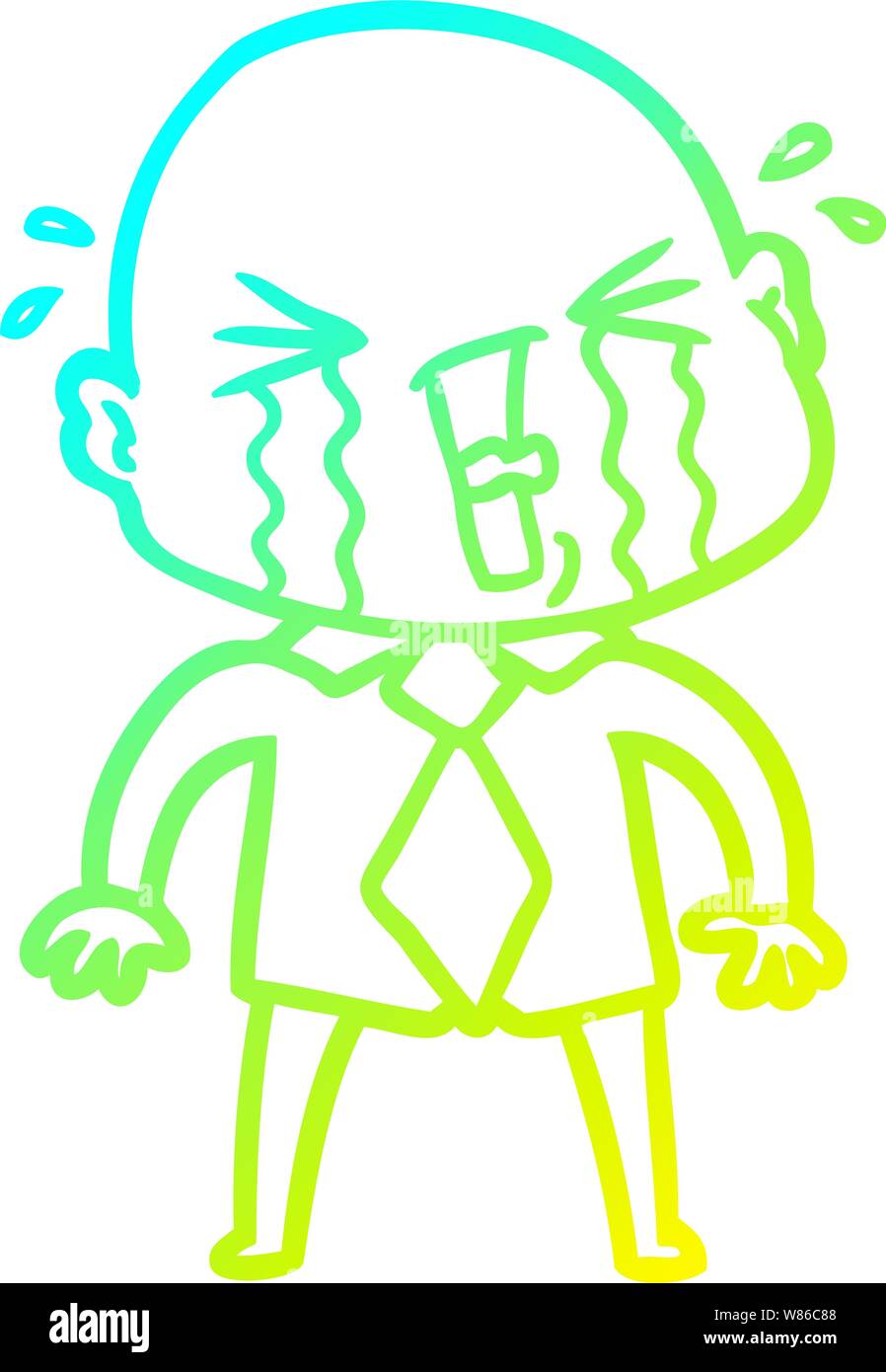 cold gradient line drawing of a cartoon crying bald man Stock Vector ...