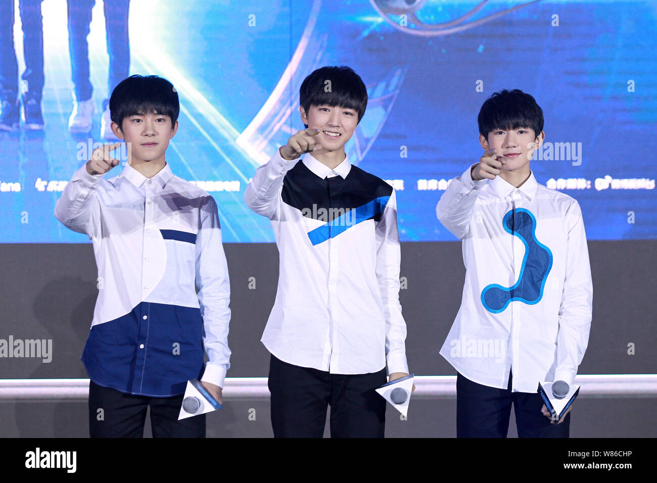 (From left) Yiyang Qianxi, Wang Junkai and Wang Yuan of Chinese boy ...