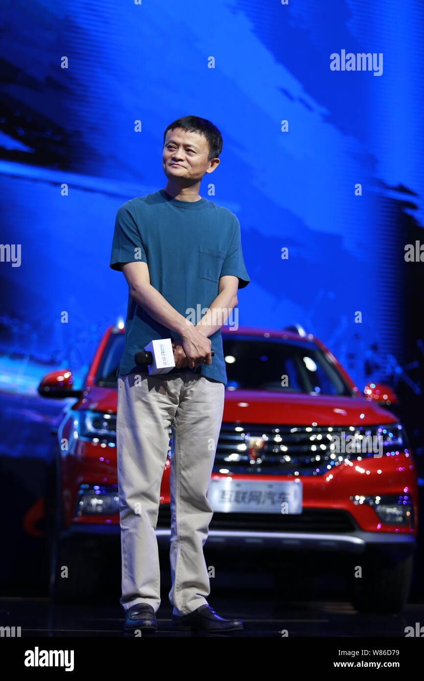 Jack Ma or Ma Yun, Chairman of Alibaba Group, poses at a launch event for SAIC Motor's Roewe RX5 ...