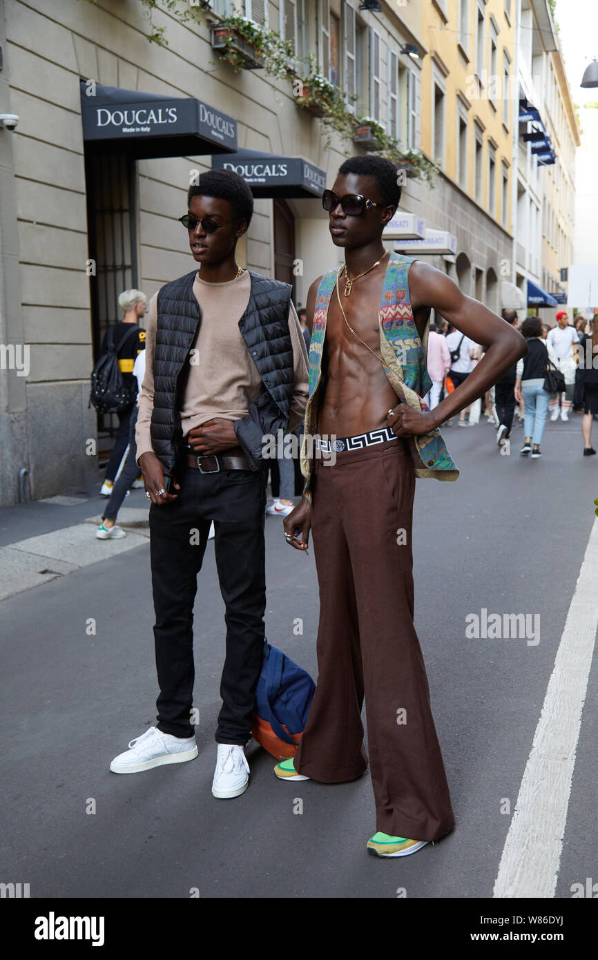 MILAN, ITALY - JUNE 15, 2019: Top models before Versace fashion show ...
