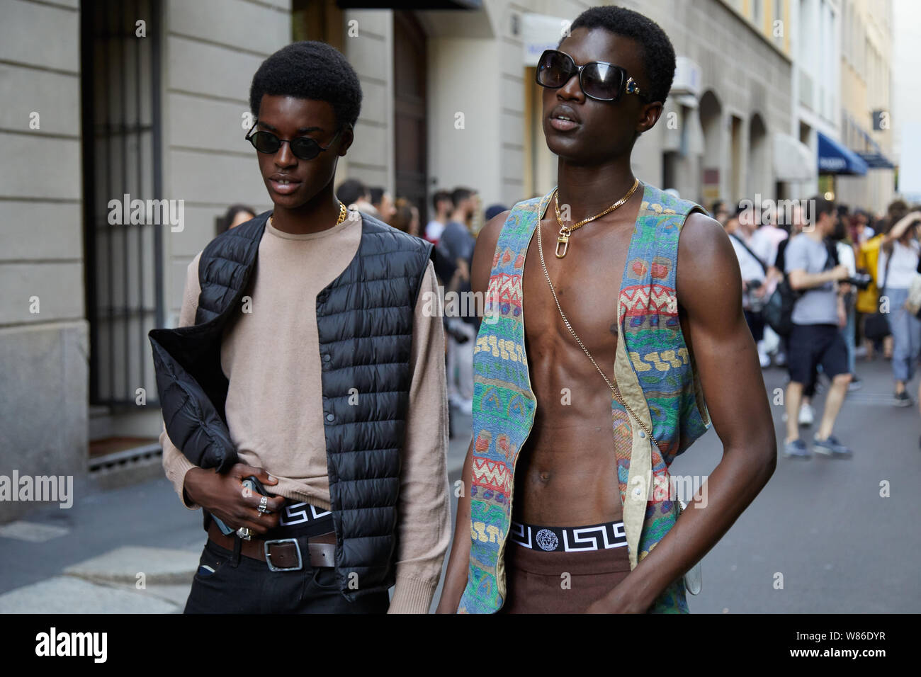 MILAN, ITALY - JUNE 15, 2019: Top models before Versace fashion show ...
