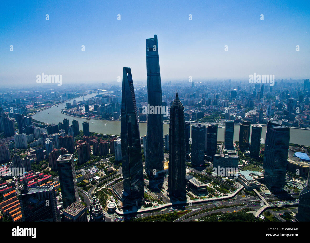 Skyline of the Lujiazui Financial District with the Shanghai Tower ...