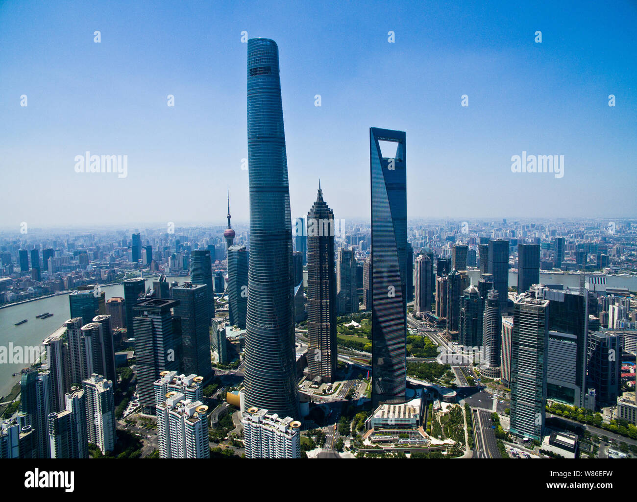Skyline of the Lujiazui Financial District with the Shanghai Tower ...