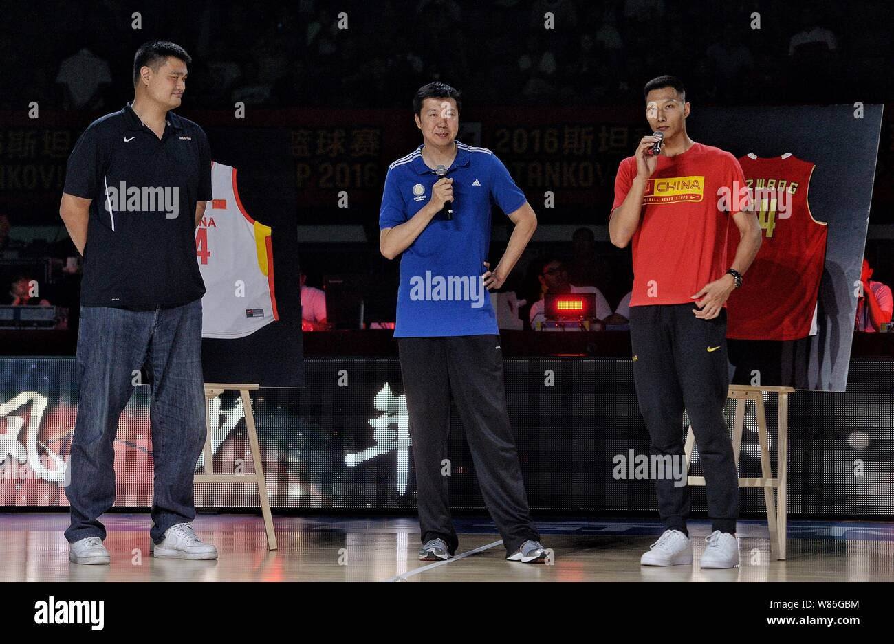 (From left) Chinese basektball stars Yao Ming, Wang Zhizhi and Yi ...