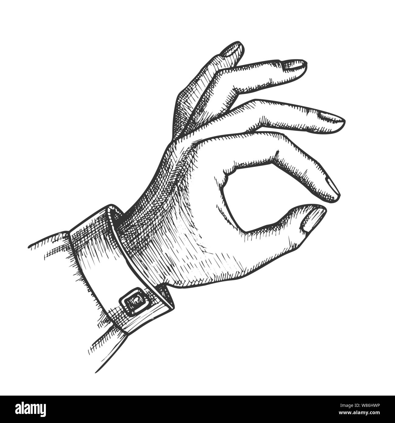 Girl Hand Gesture Okay Ok Approval Sign Ink Vector Stock Vector Image ...