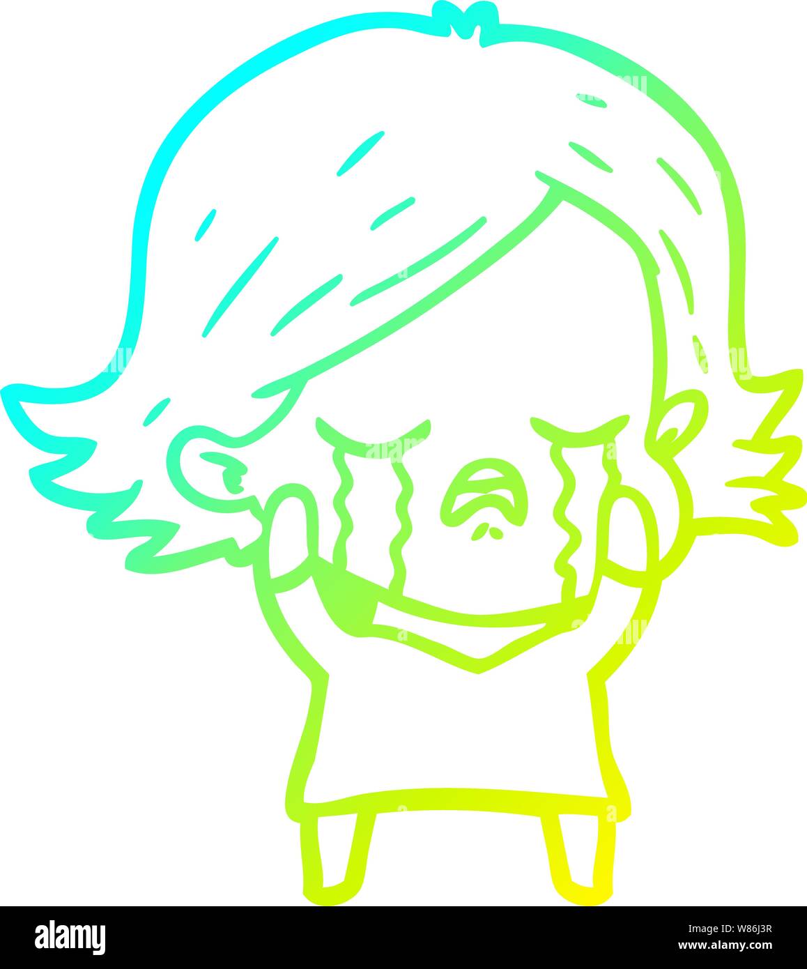 cold gradient line drawing of a cartoon girl crying Stock Vector Image ...