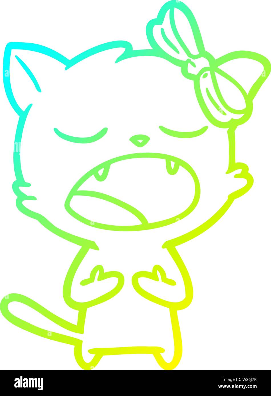 cold gradient line drawing of a cartoon cat meowing Stock Vector Image ...