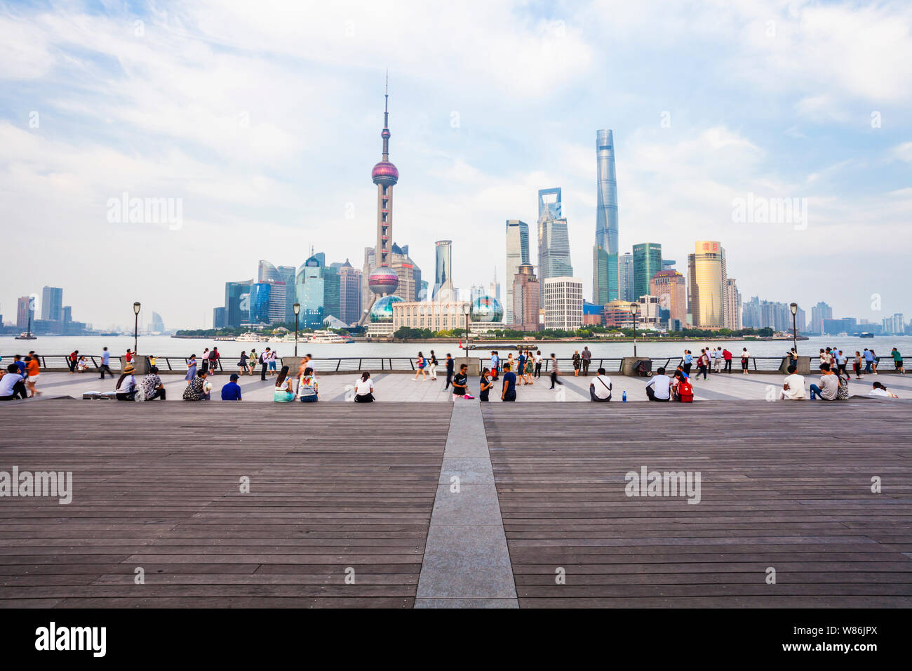 This photo taken from the promenade on the Bund in Puxi shows a ...