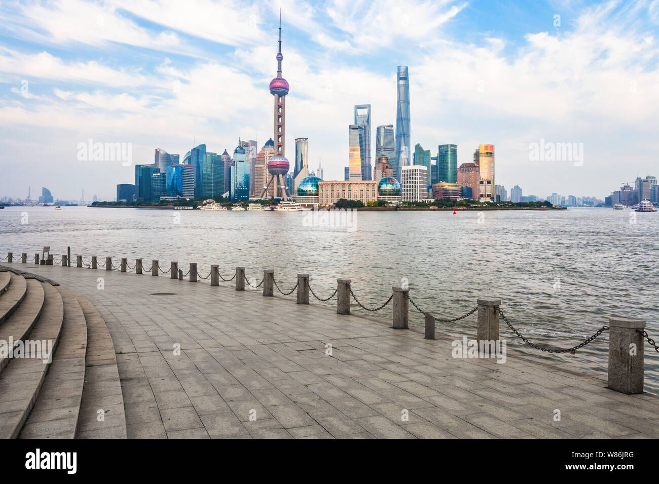 This photo taken from the promenade on the Bund in Puxi shows a ...