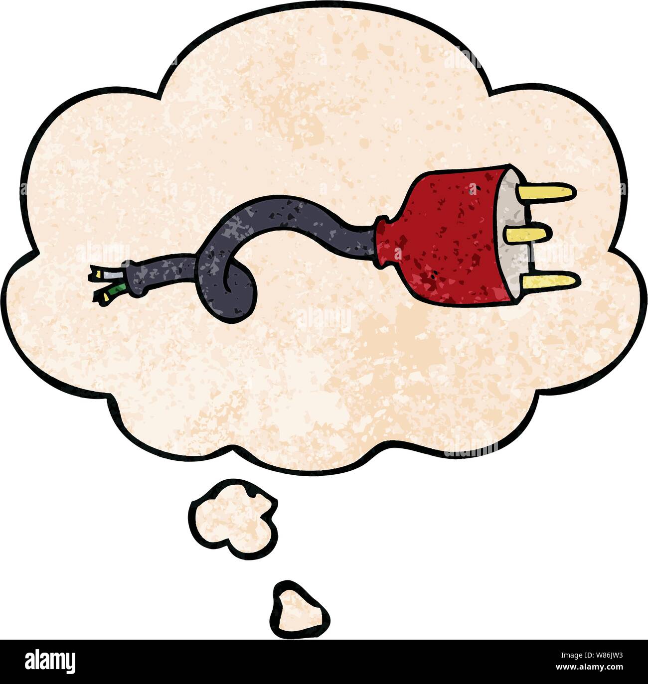 cartoon electrical plug with thought bubble in grunge texture style ...