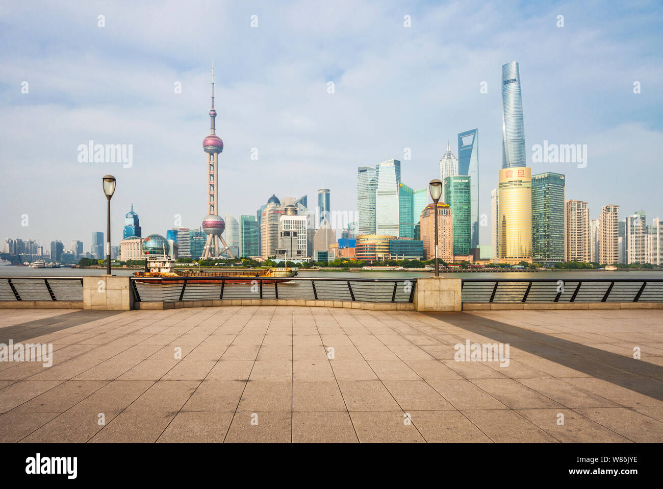 This photo taken from the promenade on the Bund in Puxi shows a ...