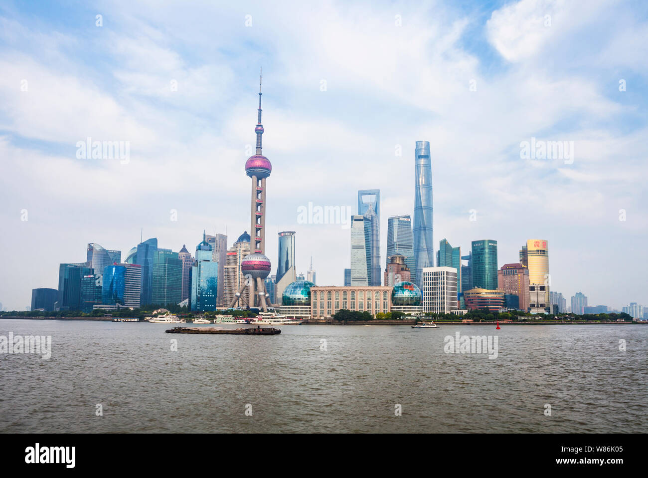 This photo taken from the promenade on the Bund in Puxi shows a ...