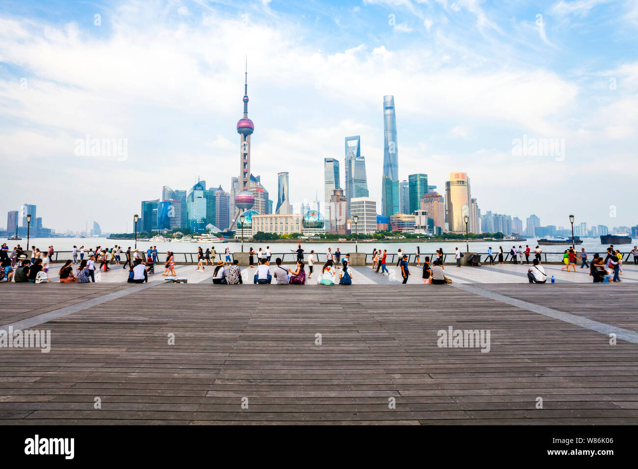 This photo taken from the promenade on the Bund in Puxi shows a ...