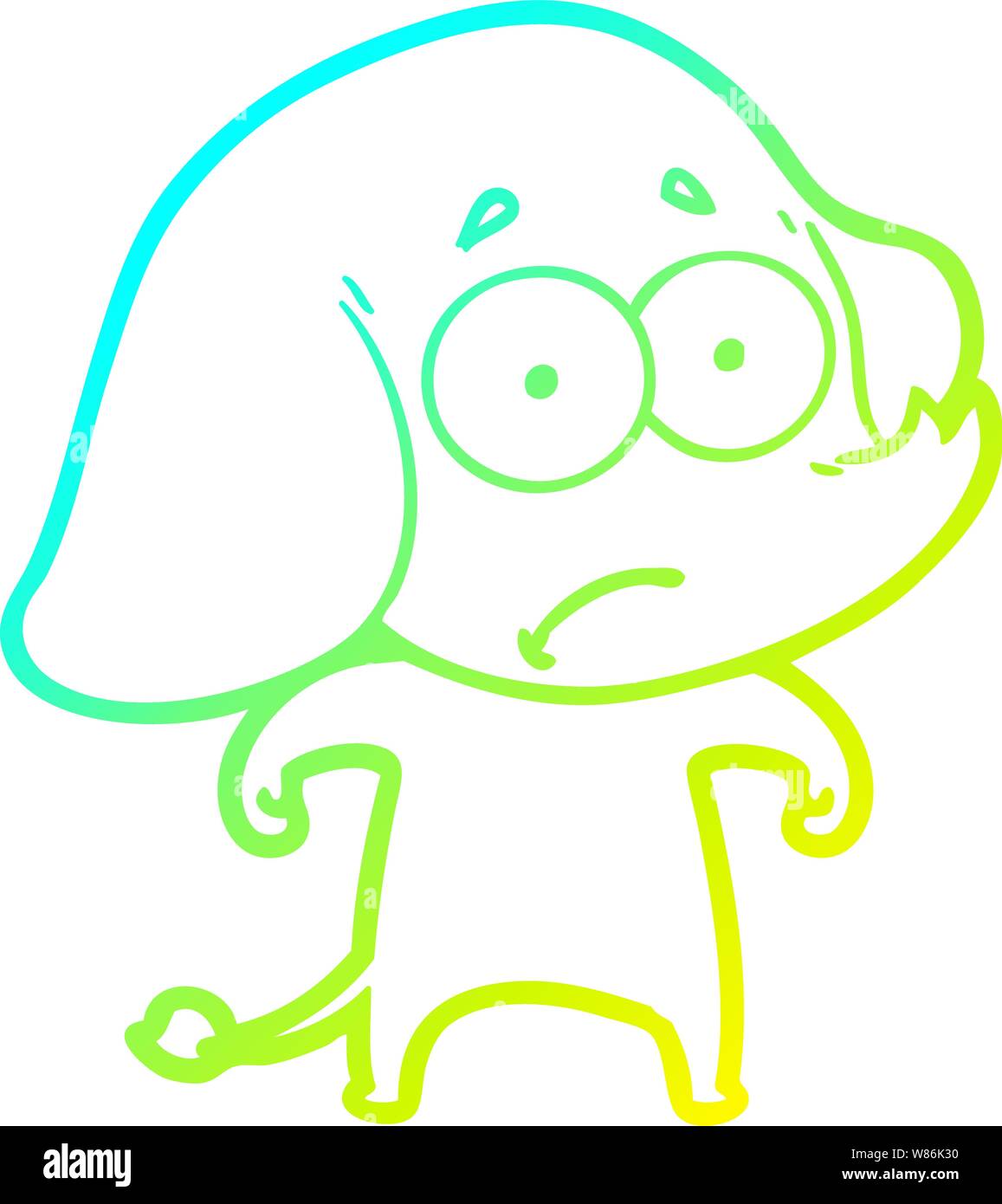 cold gradient line drawing of a cartoon unsure elephant Stock Vector ...