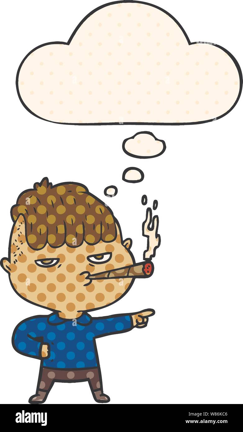 cartoon man smoking with thought bubble in comic book style Stock ...
