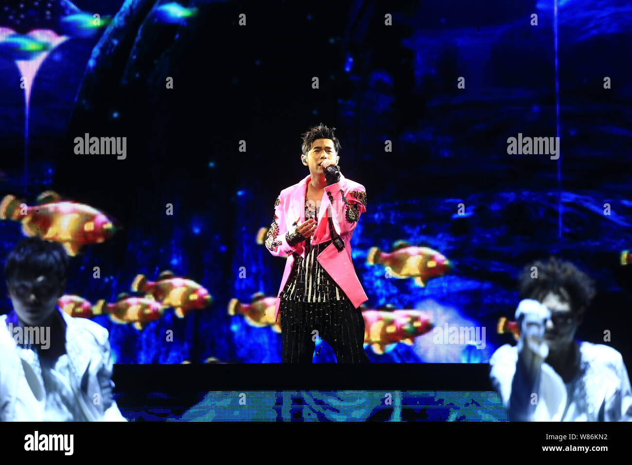 Taiwanese singer Jay Chou performs at the Shanghai concert during his ...
