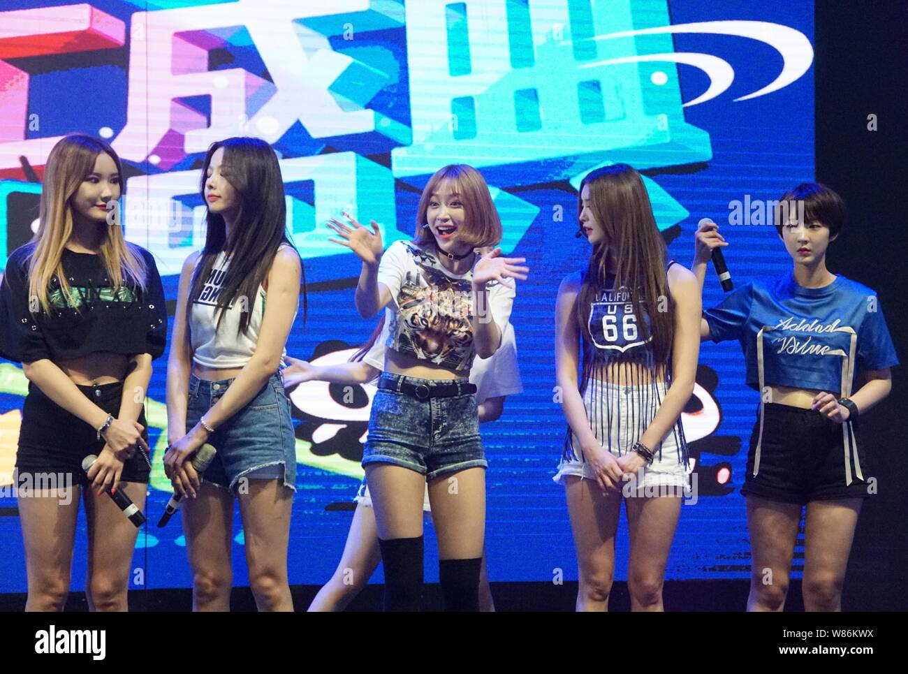 South Korean idol group Exid pose at the 14th China Digital Entertainment Expo, also known as ...