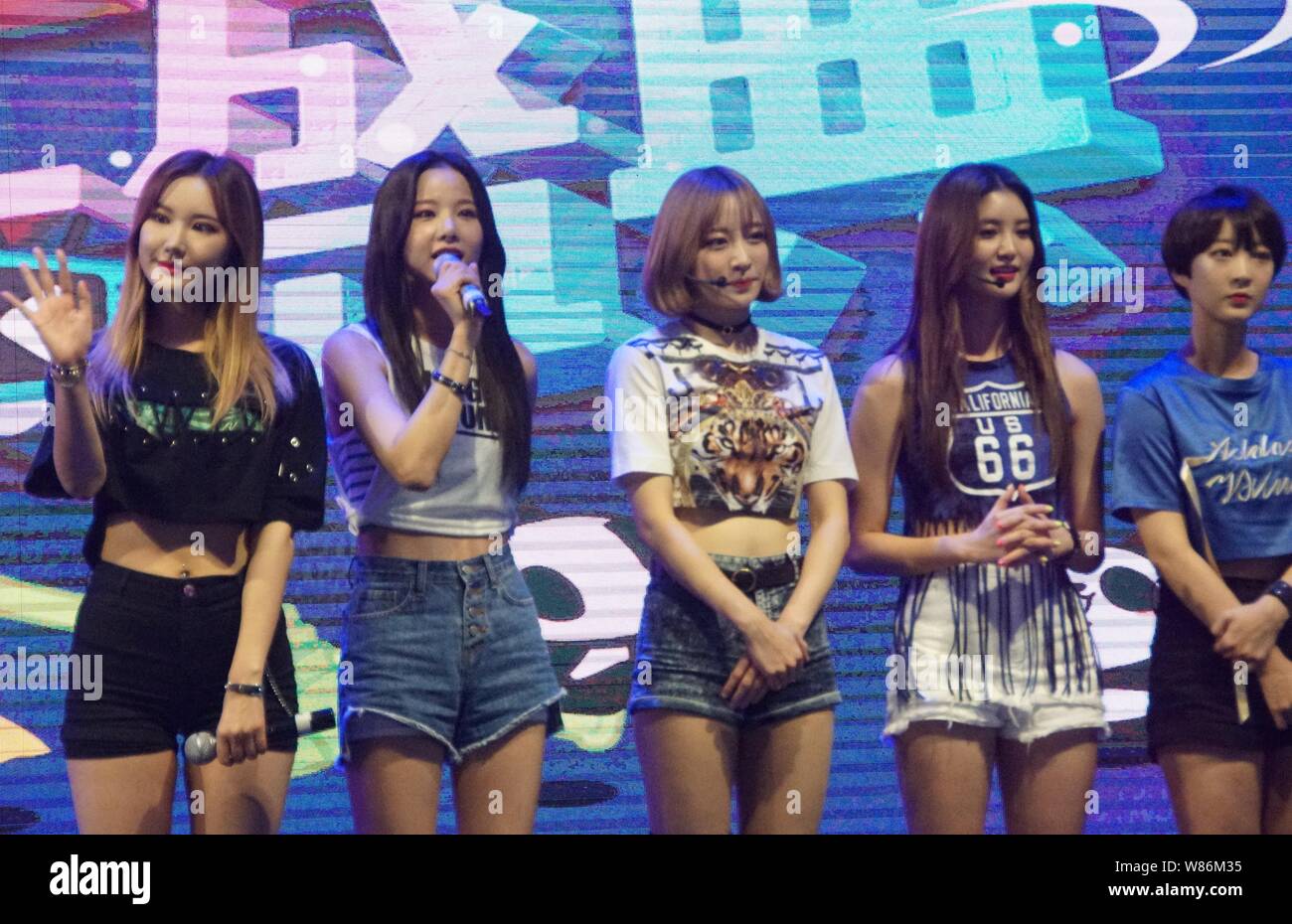 South Korean idol group Exid pose at the 14th China Digital Entertainment Expo, also known as ...
