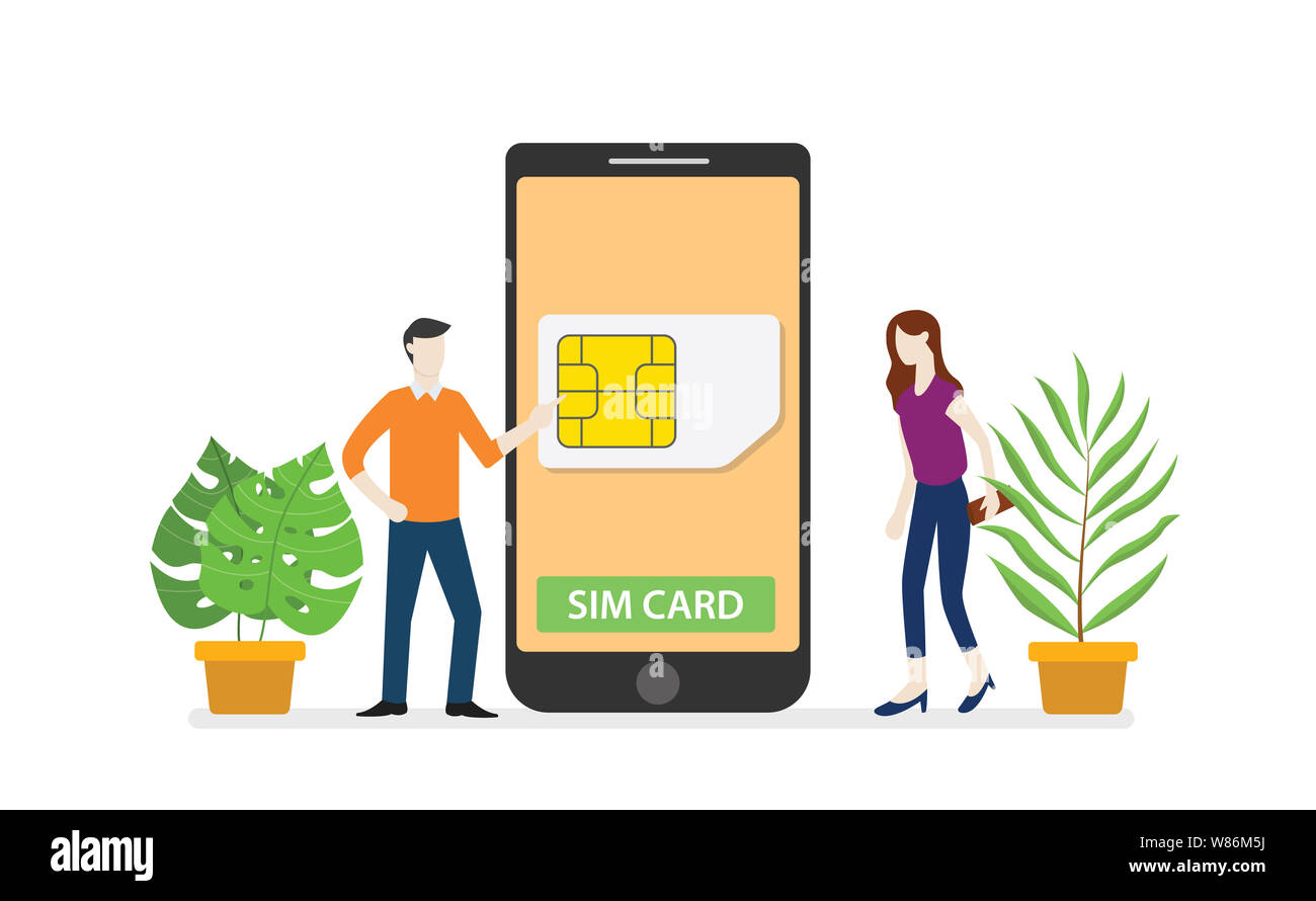 sim card or simcard mobile technology network with smartphone and ...