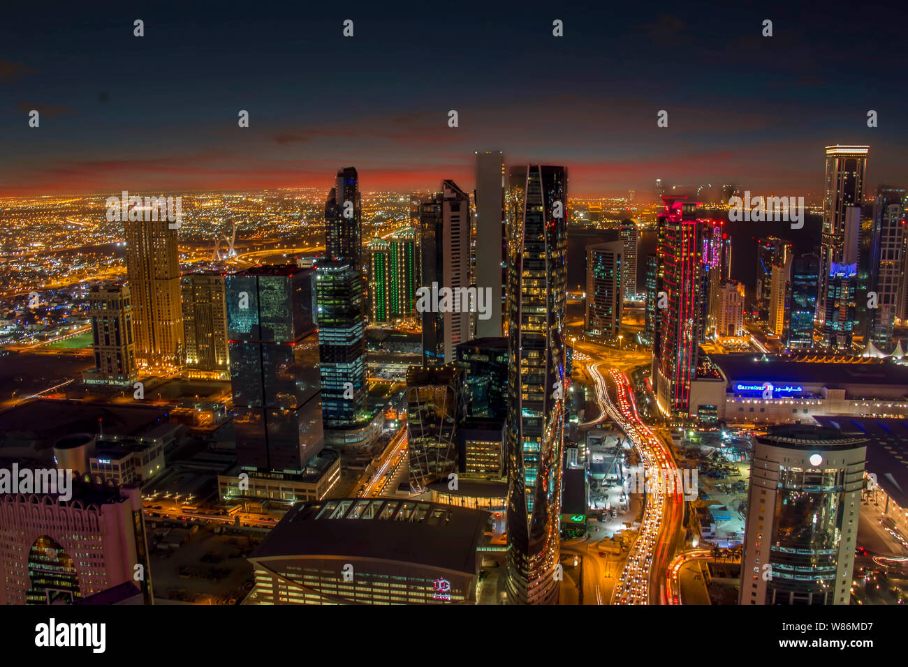 Aerial view of Doha, the city center West bay with the modern ...