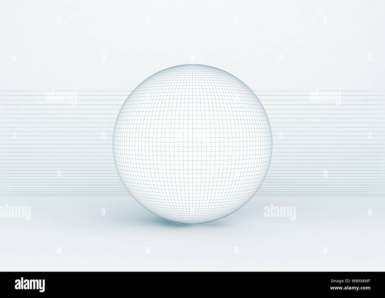 White spherical object with soft shadow and wire frame lines standing ...